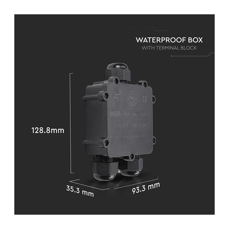 Vandtæt samleboks til 3 kabler m/ op til 4 leder, max.16A, IP68